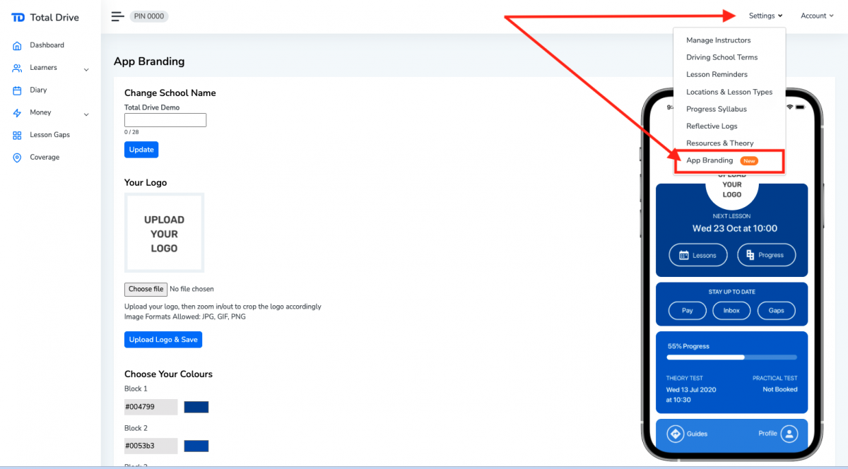 Adding your Logo and brand colours to the Pupil App - Total Drive