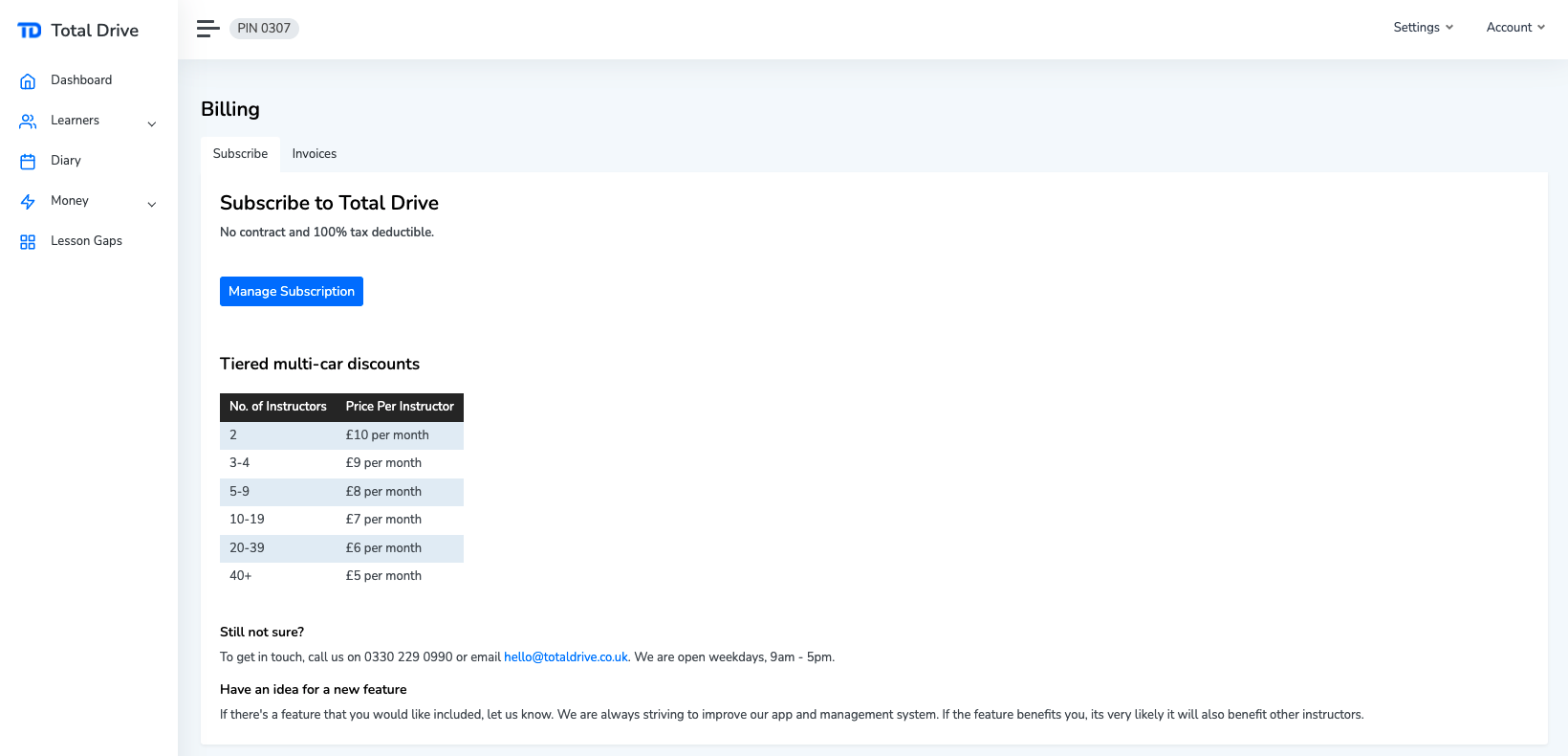 Updating Subscription Card Details - Total Drive
